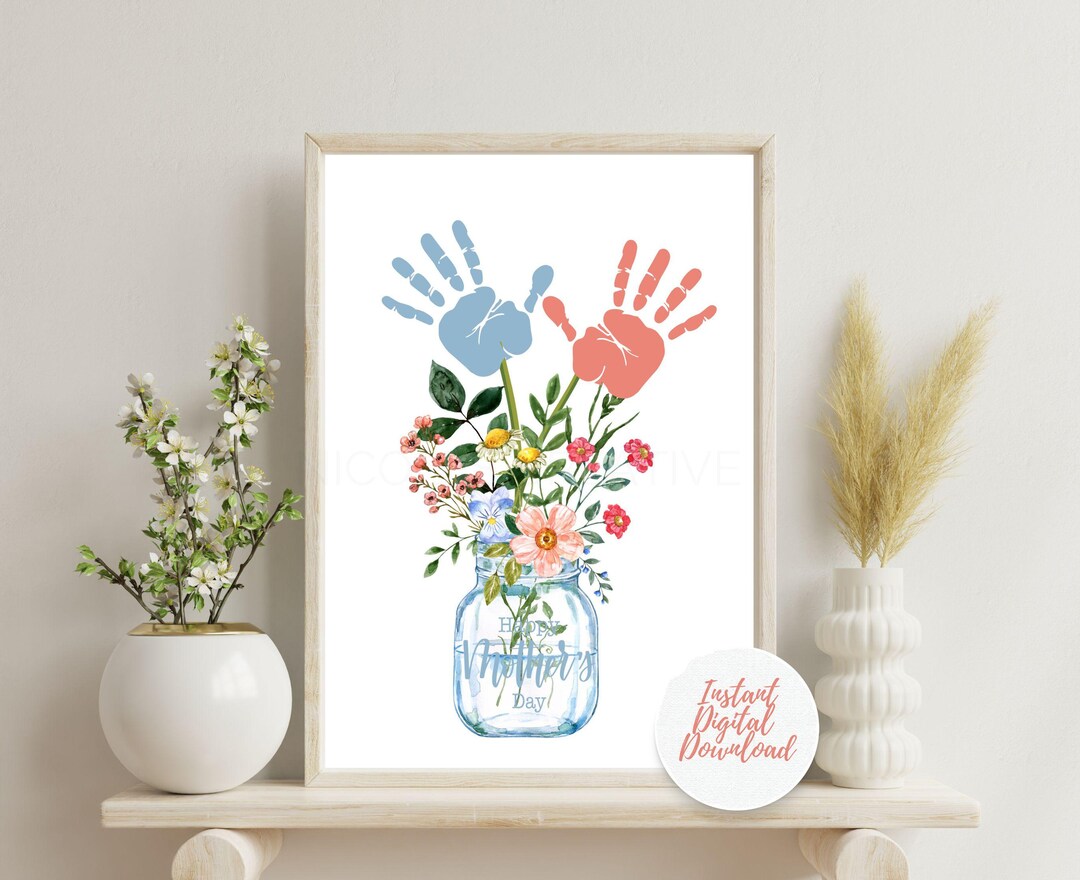 Floral Bouquet Handprint Art Craft for Toddlers DIY Hand Print Baby ...