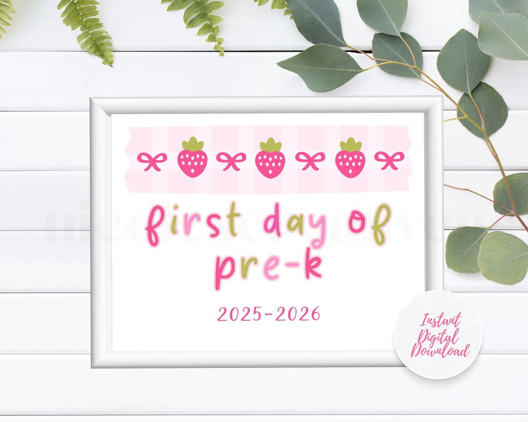 First Day of PRE K Sign, Printable School Photo Prop, Instant Download ...