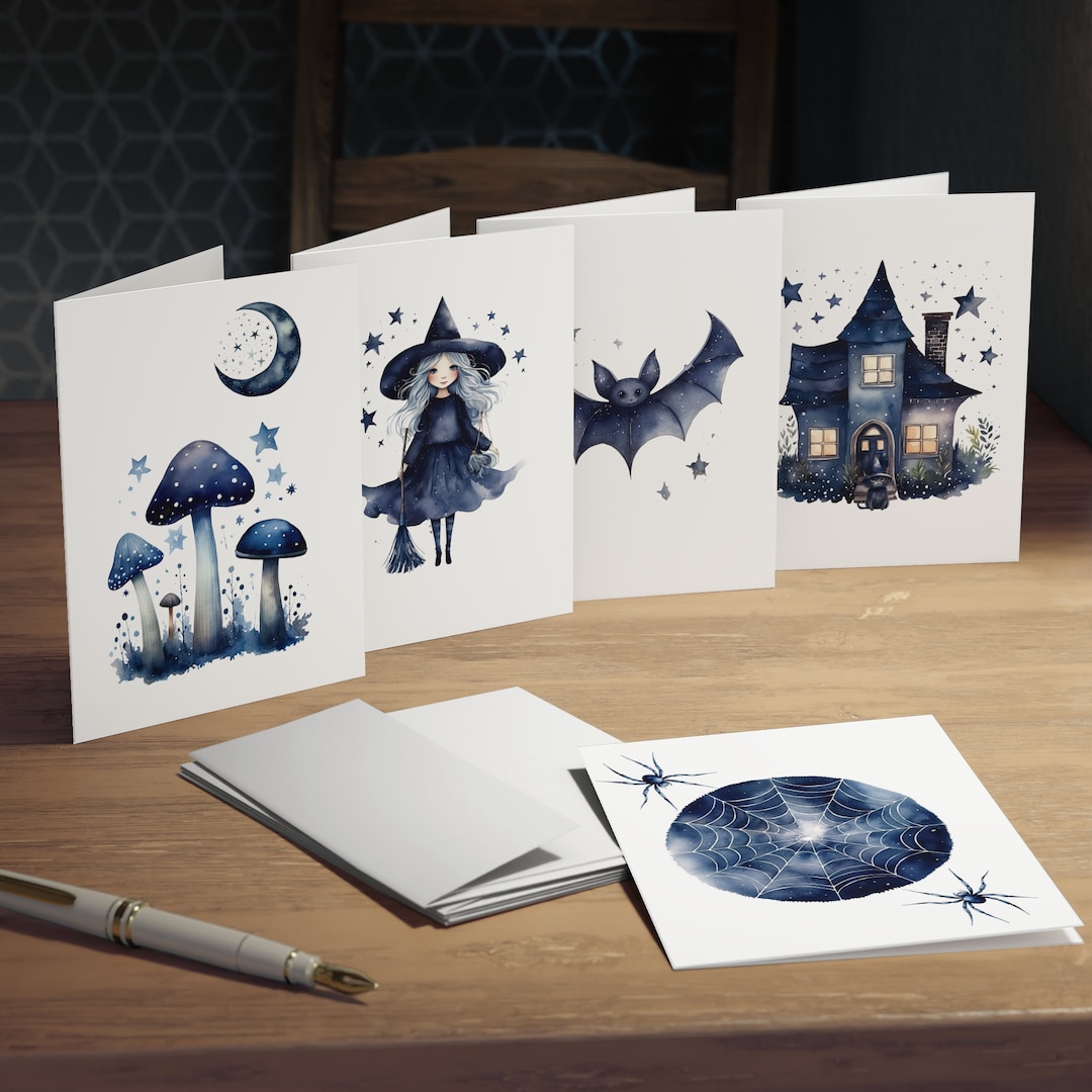 Witch Cards for Halloween, Halloween Greeting Cards, Witchy Card Set ...
