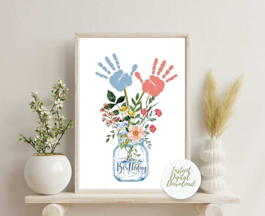 Floral Bouquet Handprint Art Craft for Toddlers, DIY Hand Print Baby ...