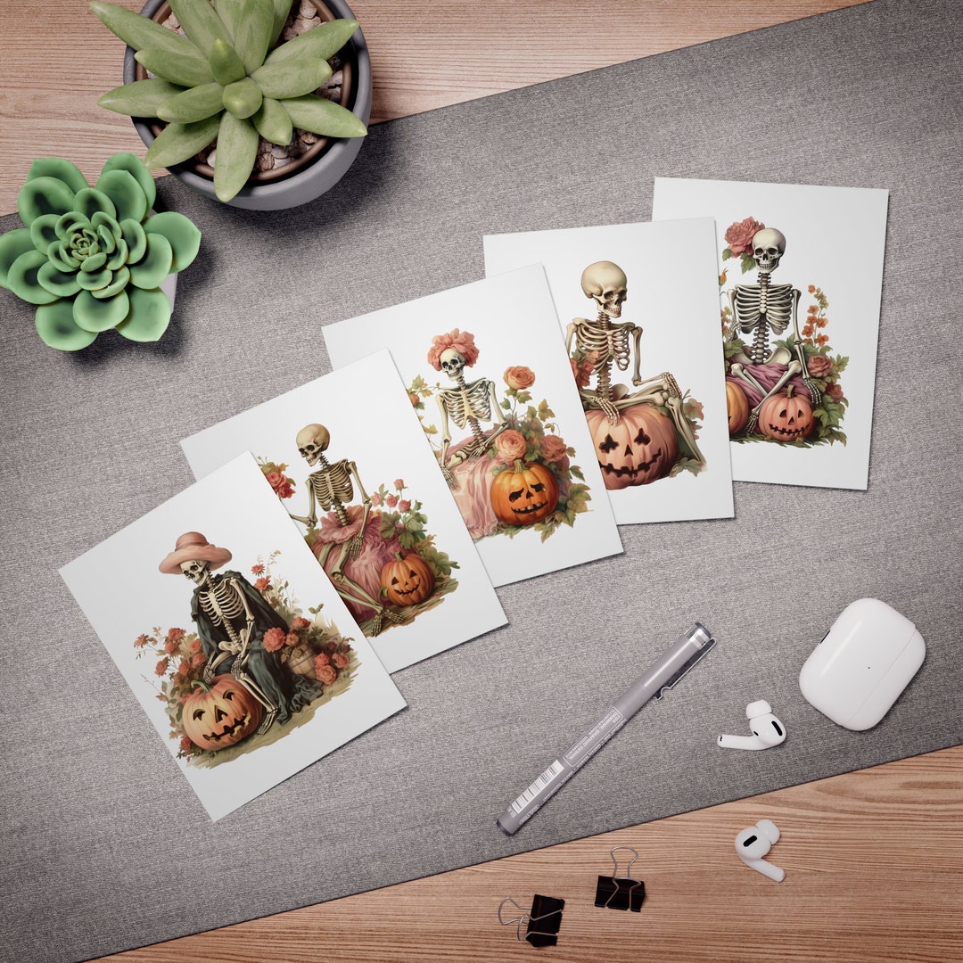 Skeleton Greeting Card Set for Halloween Lovers, Halloween Thank You ...