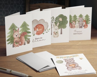 Birthday Card Set, Animal Greeting Cards, Watercolor Cards - Etsy