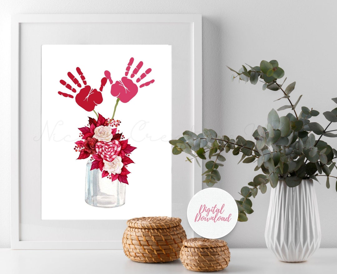 Floral Bouquet Handprint Art Craft for Toddlers, DIY Hand Print Baby ...