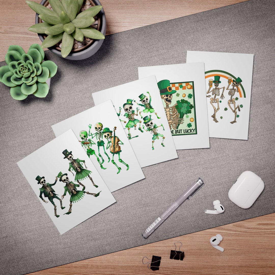 Skeleton Cards, St Patricks Day Greeting Card Set for Skeleton Lovers ...