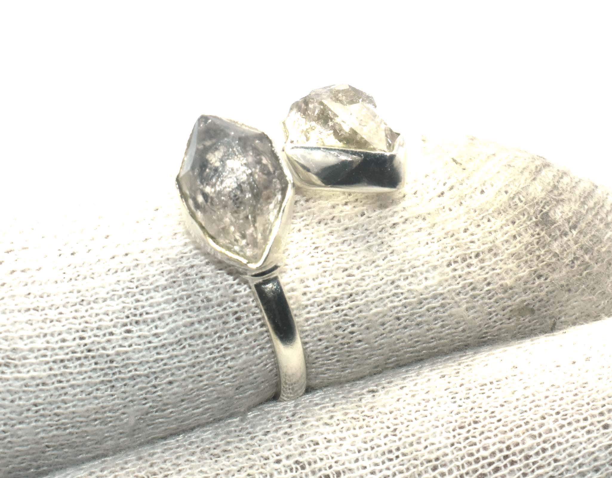 Herkimer Diamond Black Tourmaline Ring-Adjustable (Size