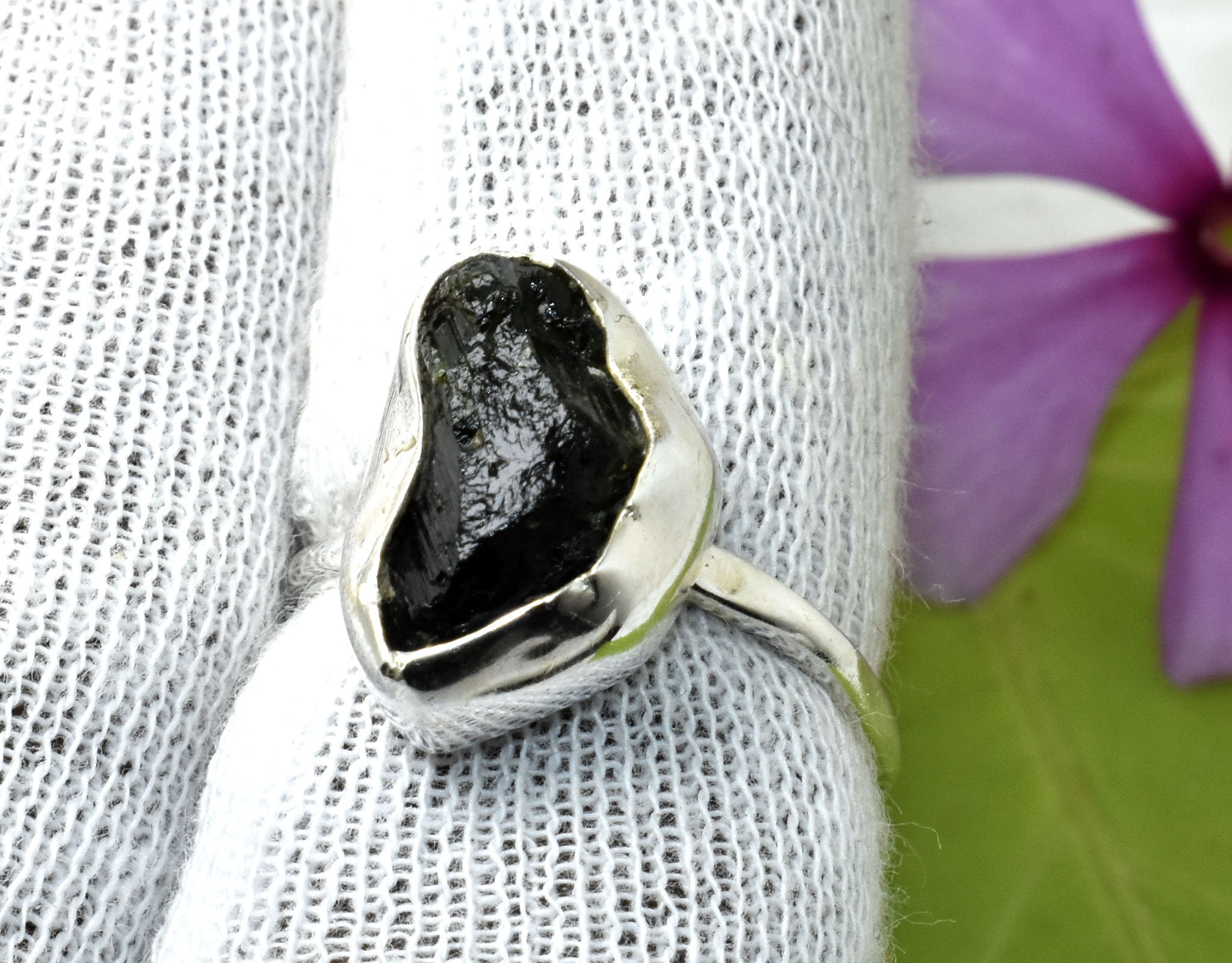Black Tourmaline Rough Ring Natural Raw Tourmaline Ring 925 - Etsy