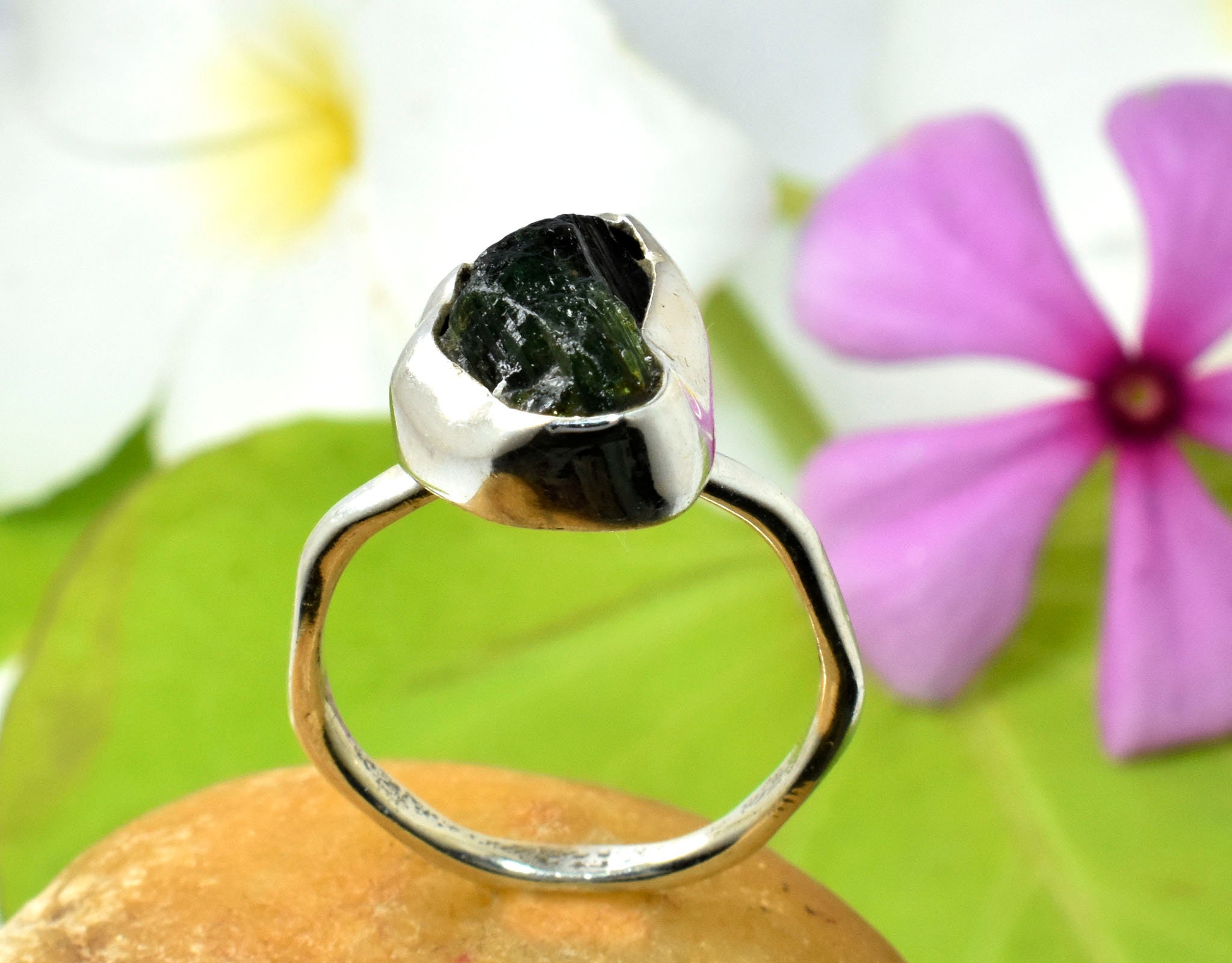 Black Tourmaline Rough Ring Natural Raw Tourmaline Ring 925 - Etsy