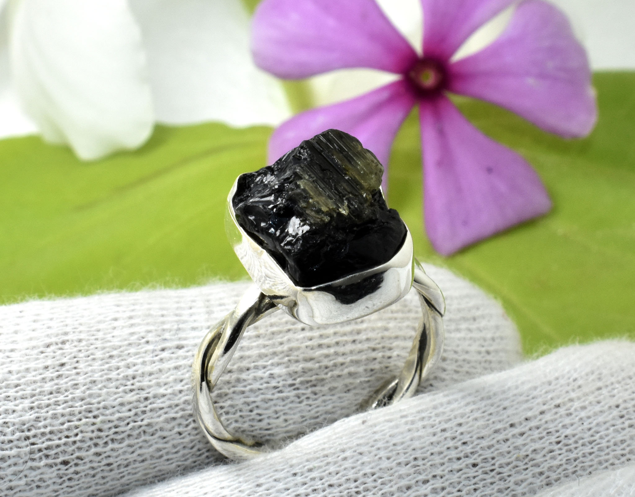 Black Tourmaline Rough Ring Natural Raw Tourmaline Ring 925 - Etsy