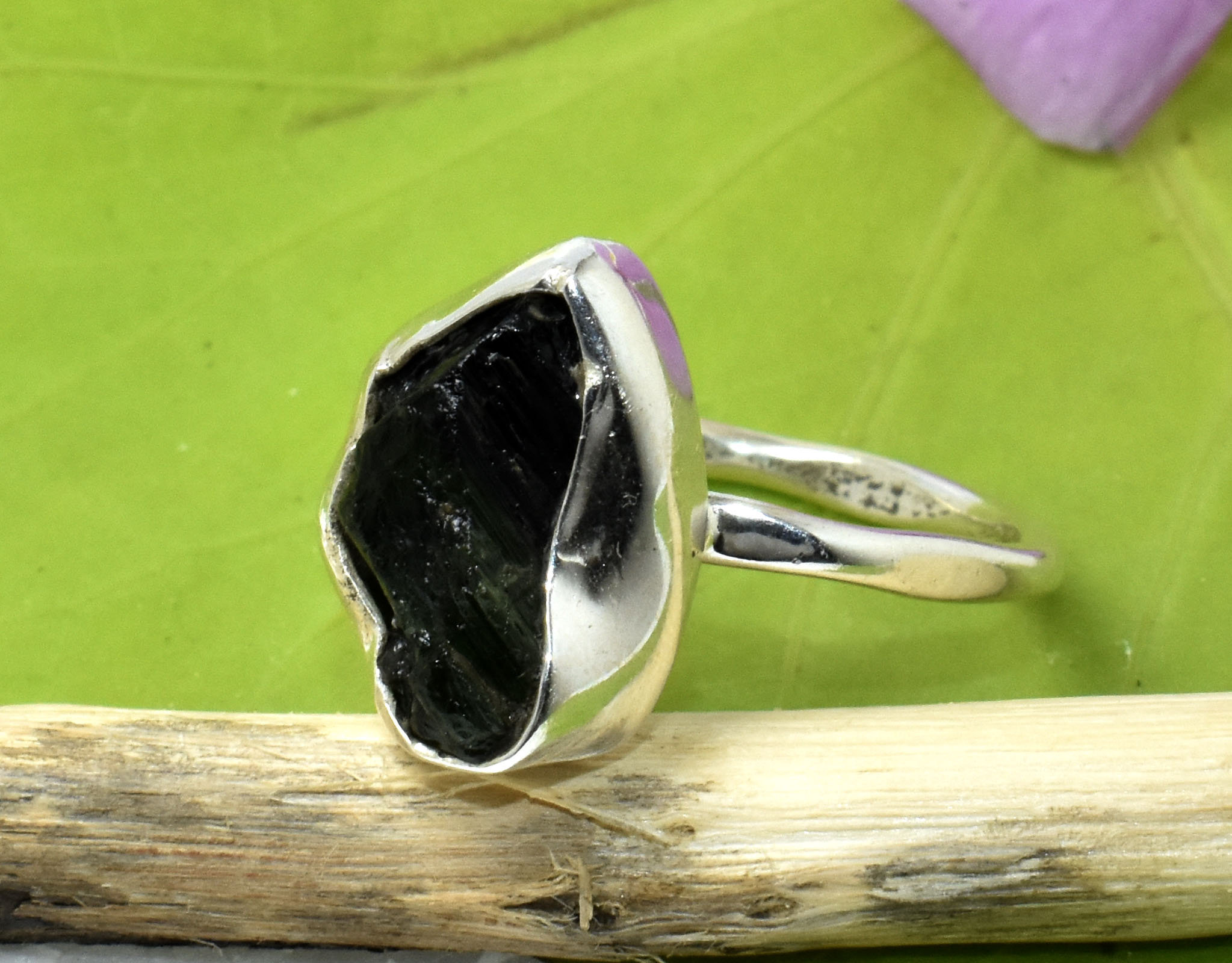 Black Tourmaline Rough Ring Natural Raw Tourmaline Ring 925 - Etsy