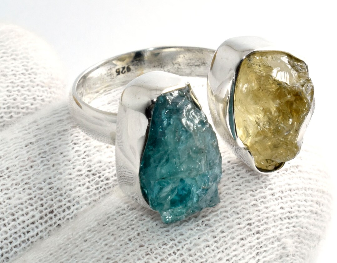 Natural Citrine & Apatite Ring Multi Stone Ring Adjustable - Etsy New Zealand