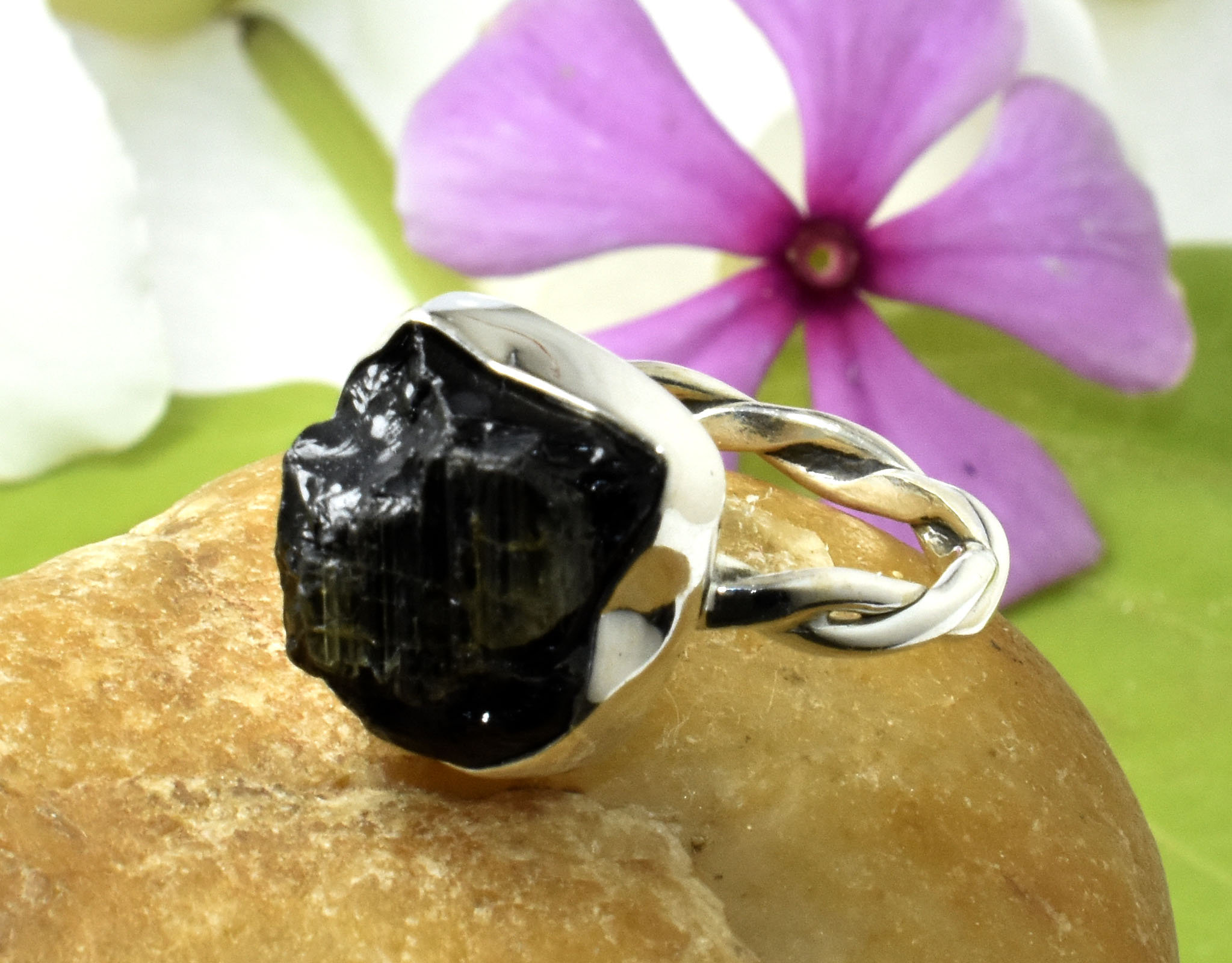 Black Tourmaline Rough Ring Natural Raw Tourmaline Ring 925 - Etsy