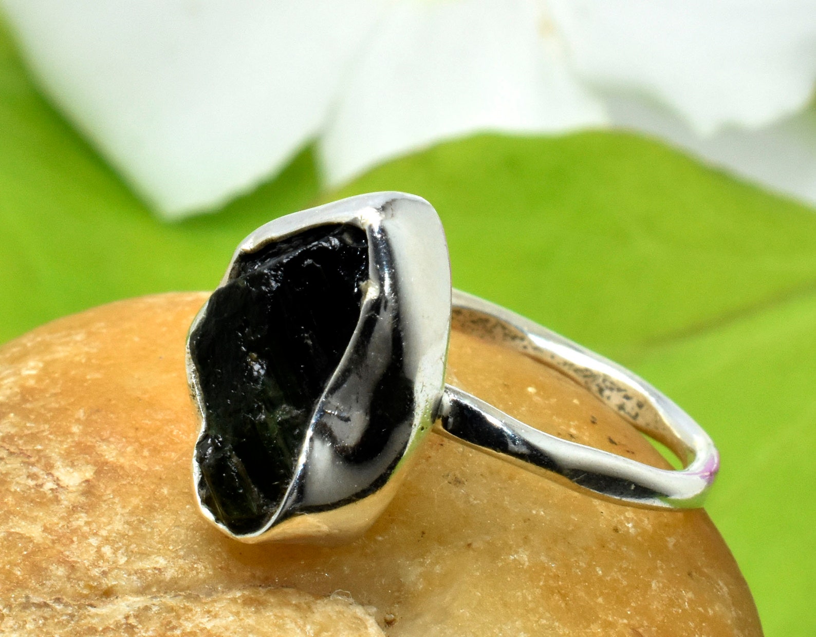 Black Tourmaline Rough Ring Natural Raw Tourmaline Ring 925 - Etsy