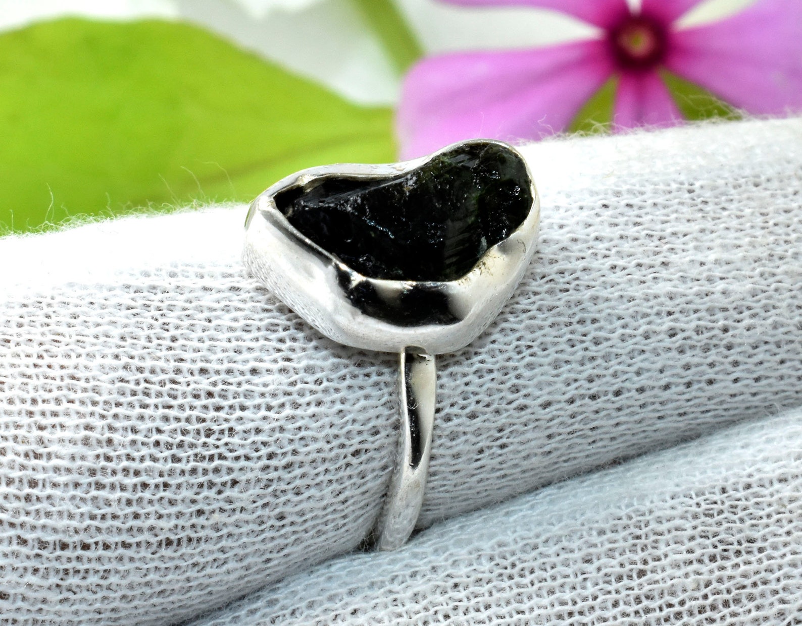Black Tourmaline Rough Ring Natural Raw Tourmaline Ring 925 - Etsy