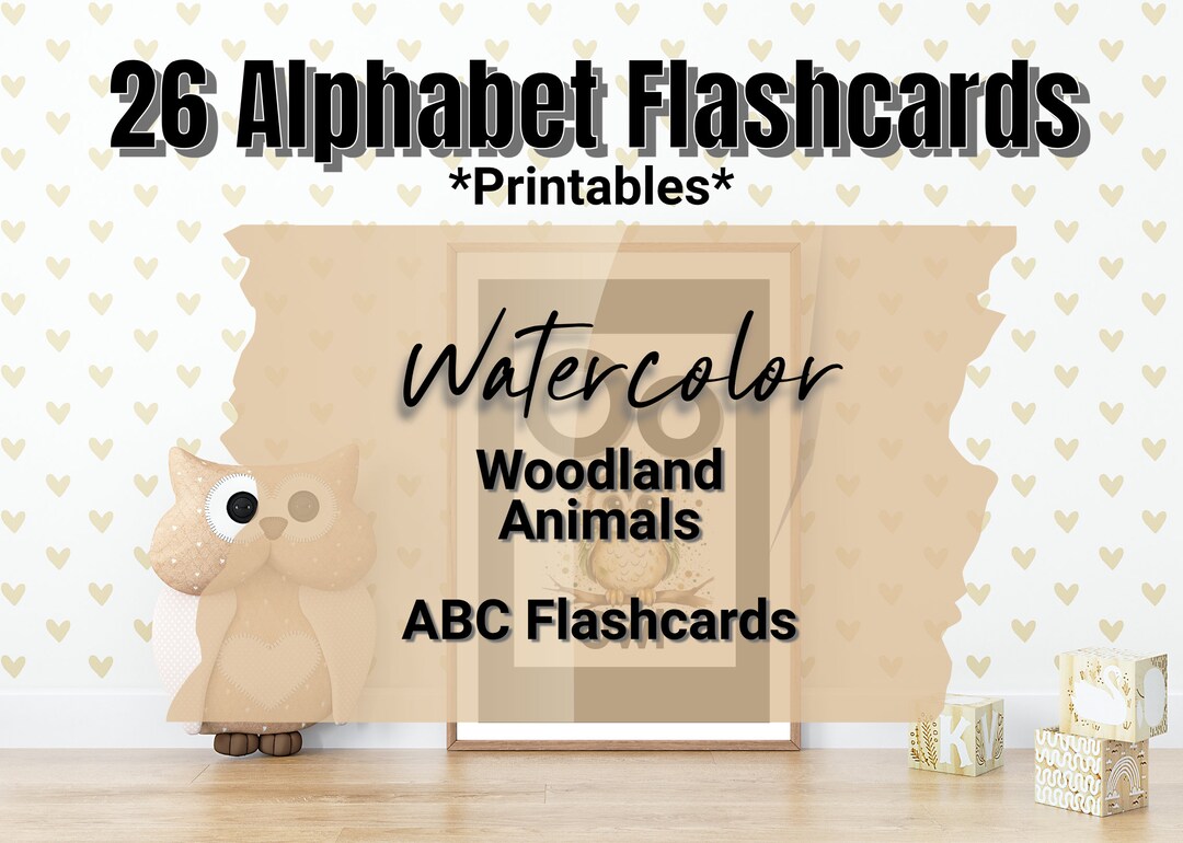 Woodland Animal Alphabet Watercolor Flashcards ABC Set 5x7 Cute ...