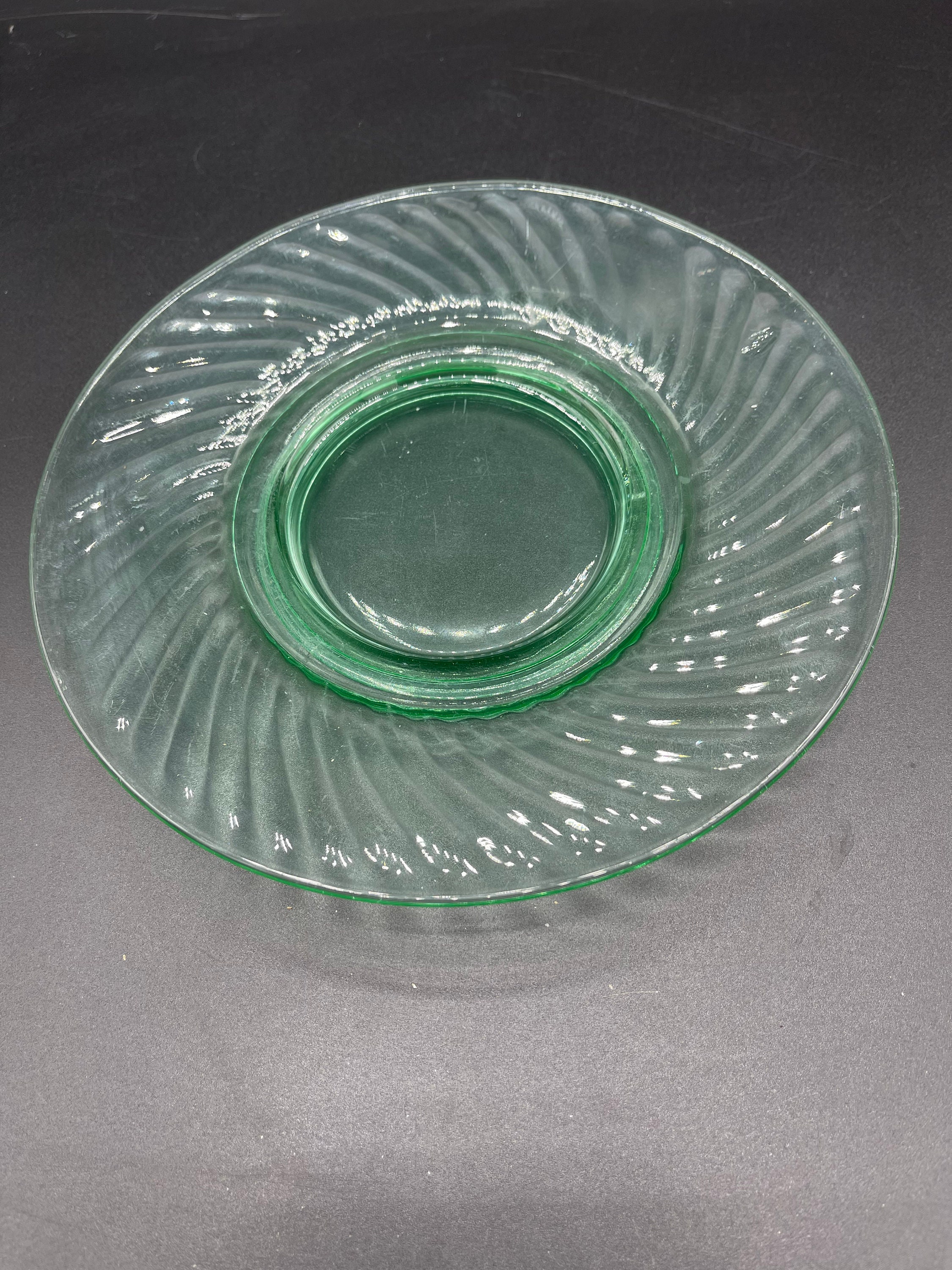 Glowing Uranium Optic Swirl Depression Glass 8 Plate - Etsy