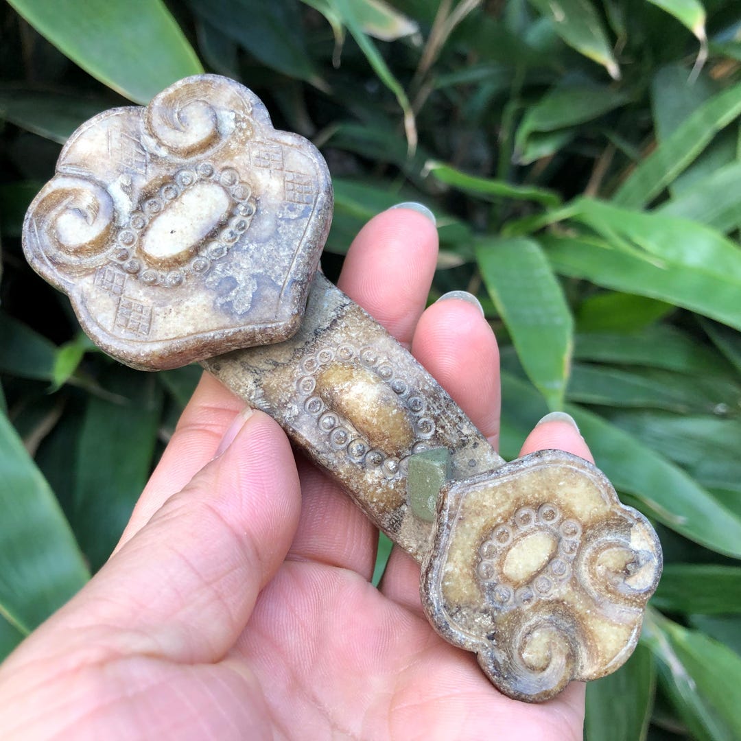 Old Vintage Jade Ruyi Sculpture, Auspicious Wealth Ruyi Yuanbao Coin ...