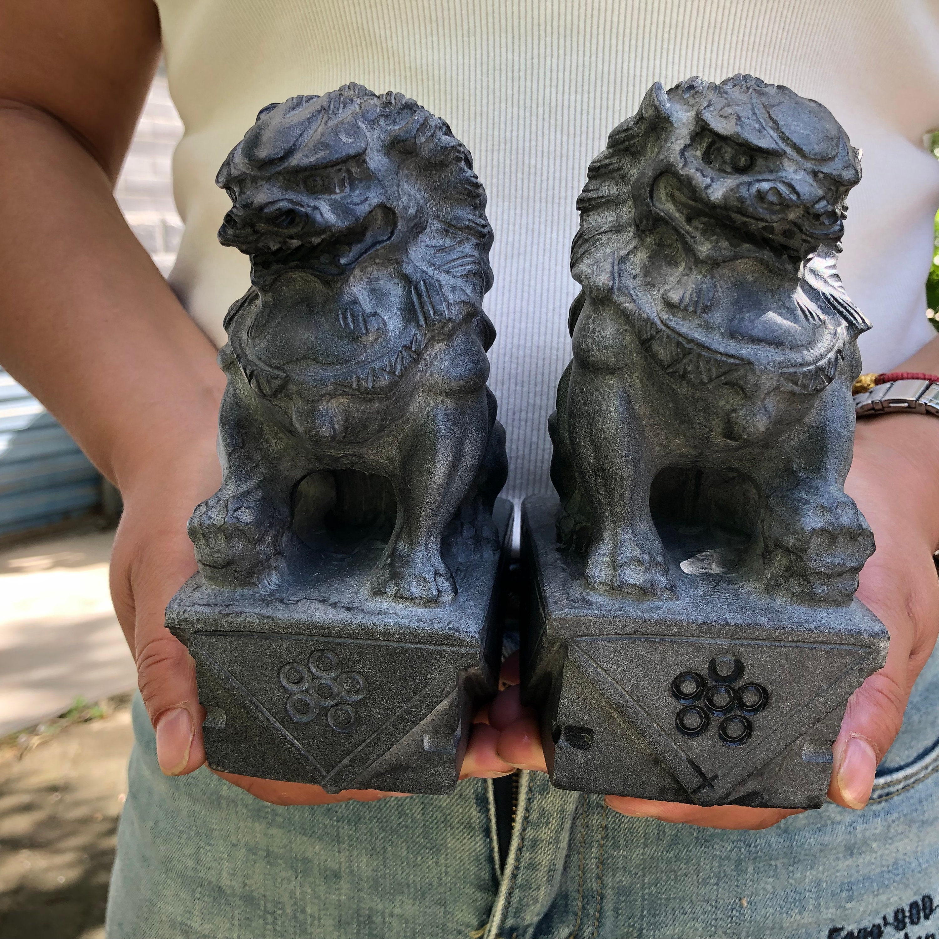 Blue Stone Fu Foo Dogs Guardian Lion Statues, Pair of Beijing Lions ...