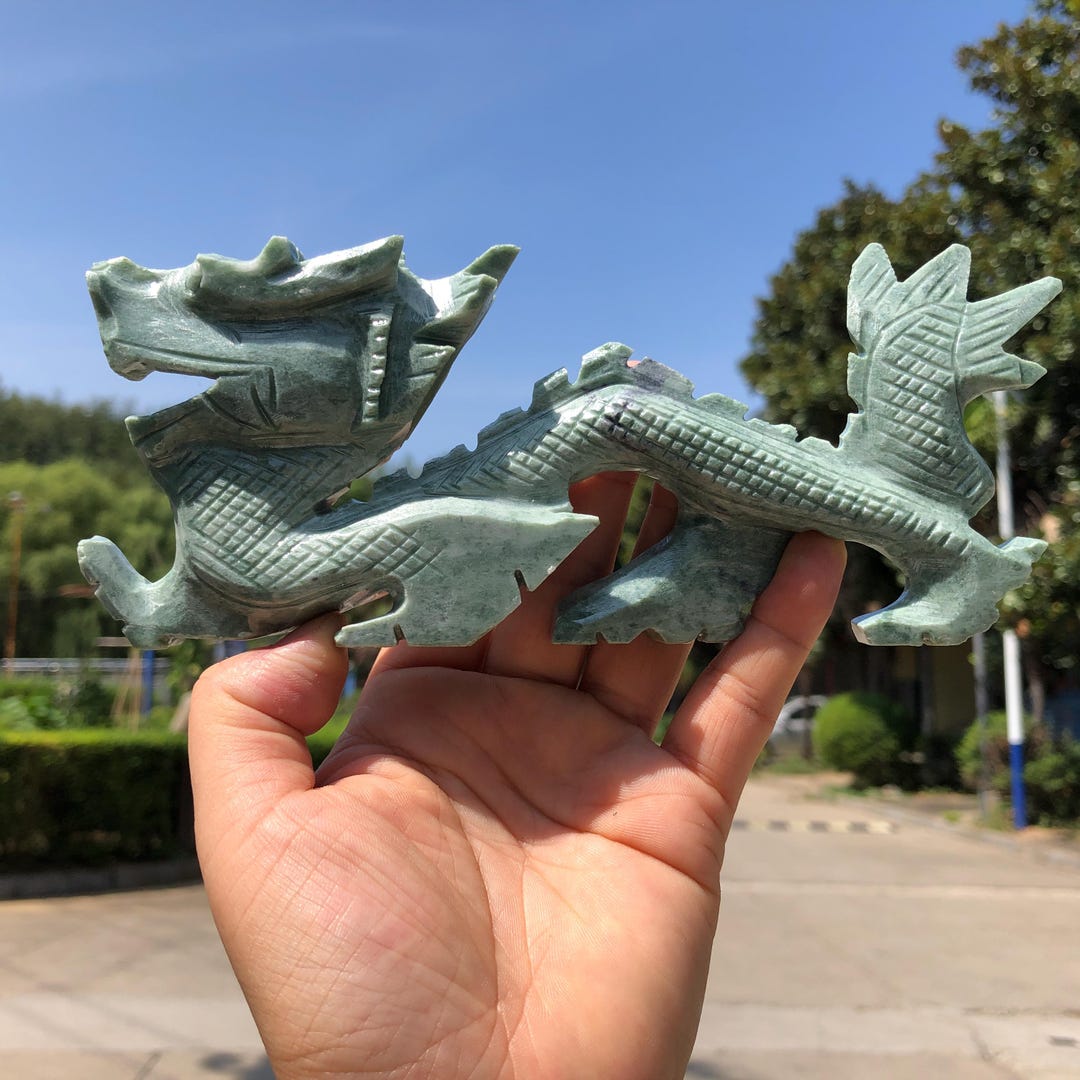 Green Nephrite Jade Fengshui Dragon Statue Handcarved Masterpiece ...