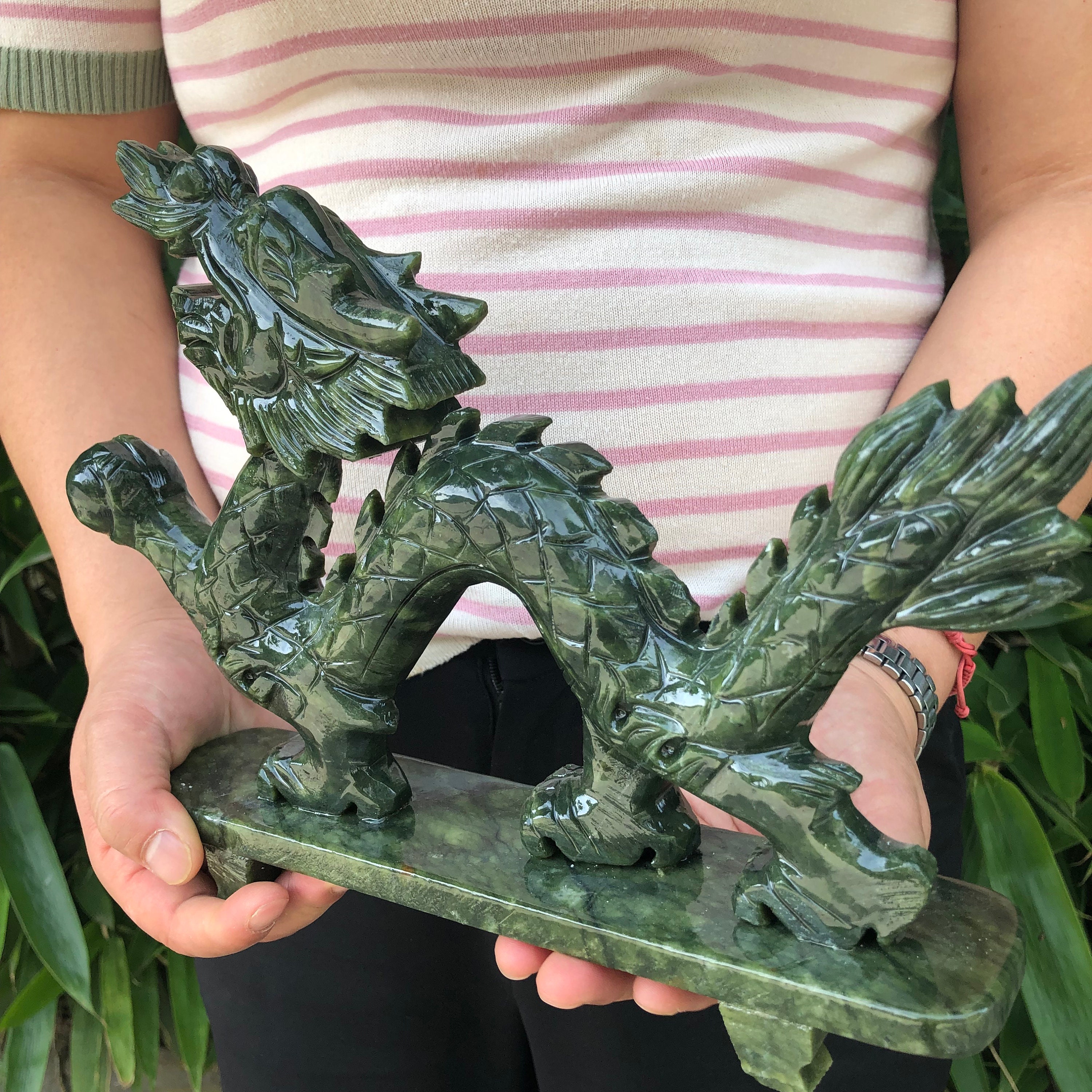 HP1282 Green Jade Dragon Sculpture Crystal Loong Statue,good Luck ...