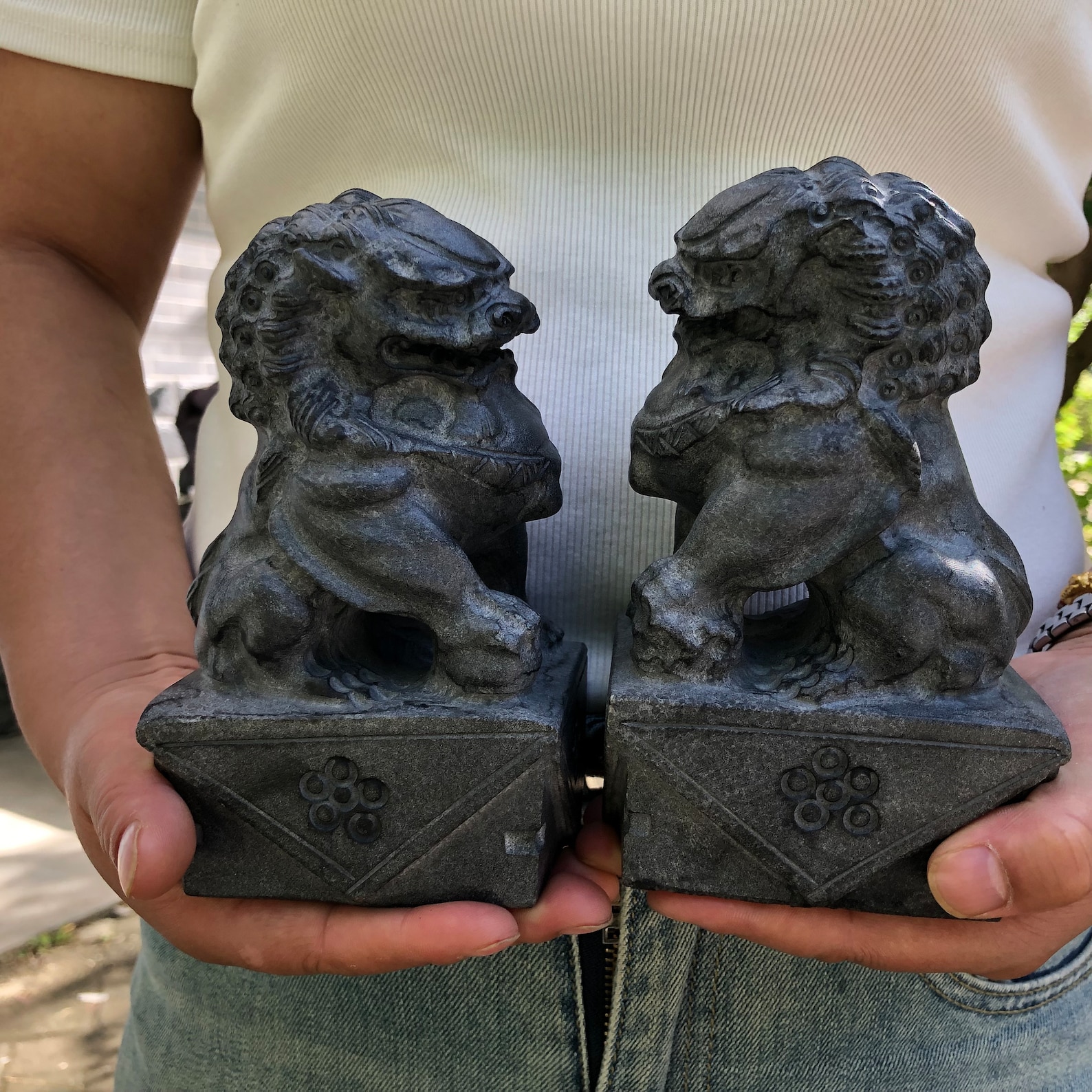 Blue Stone Fu Foo Dogs Guardian Lion Statues, Pair of Beijing Lions ...