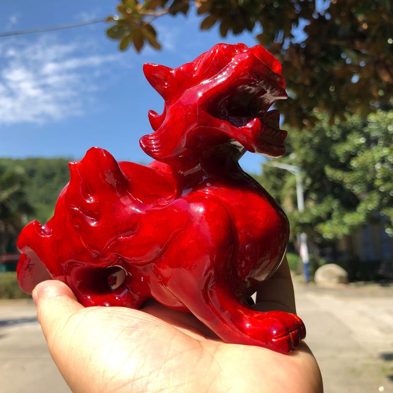 Pair of Red Jade Feng Shui Pi Yao/pi Xiu Statue for Wealth Good Luck ...
