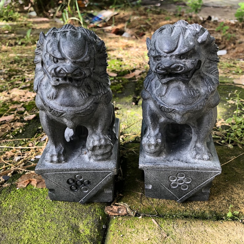 Blue Stone Fu Foo Dogs Guardian Lion Statues, Pair of Beijing Lions ...