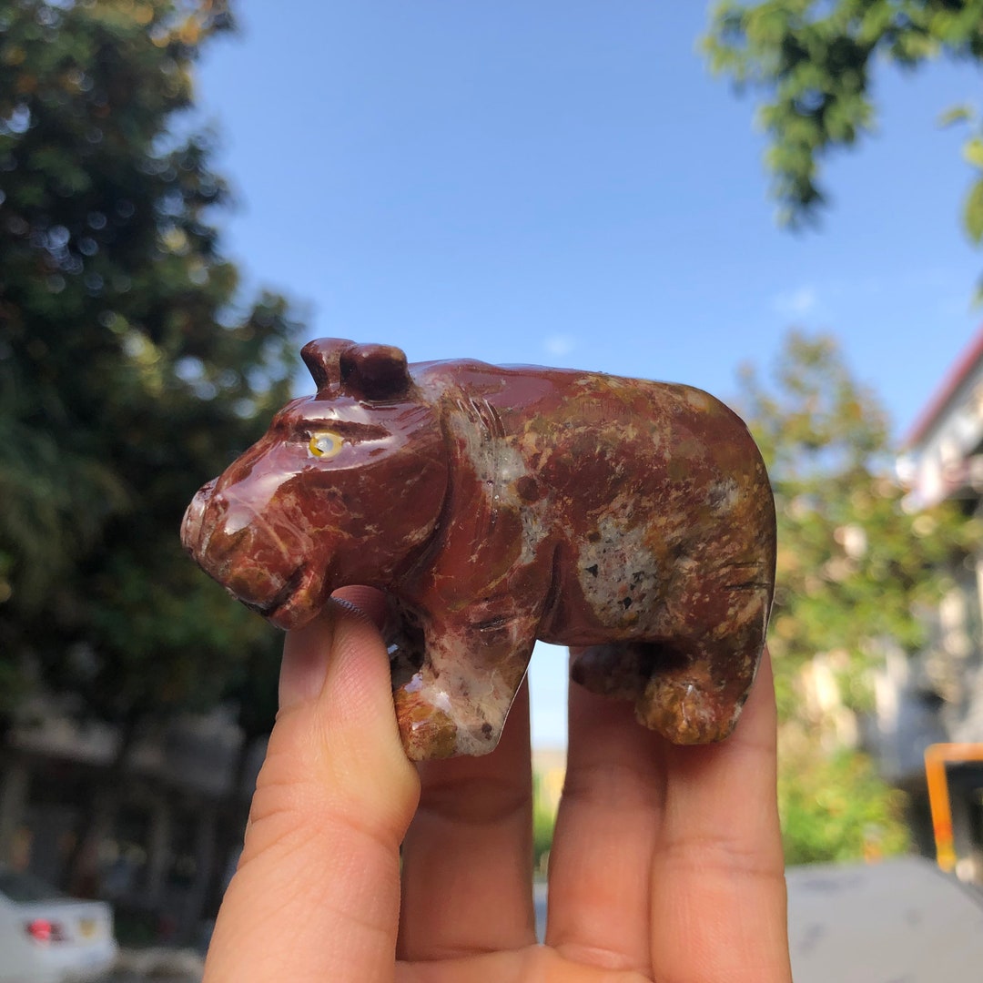 Hand-carved Natural Soap Stone Hippo Statue Ornaments Crystal Healing ...