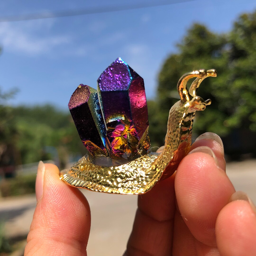 Alloy Snail Carrying Rainbow Crystal Mineral, Natural Quartz Insect ...