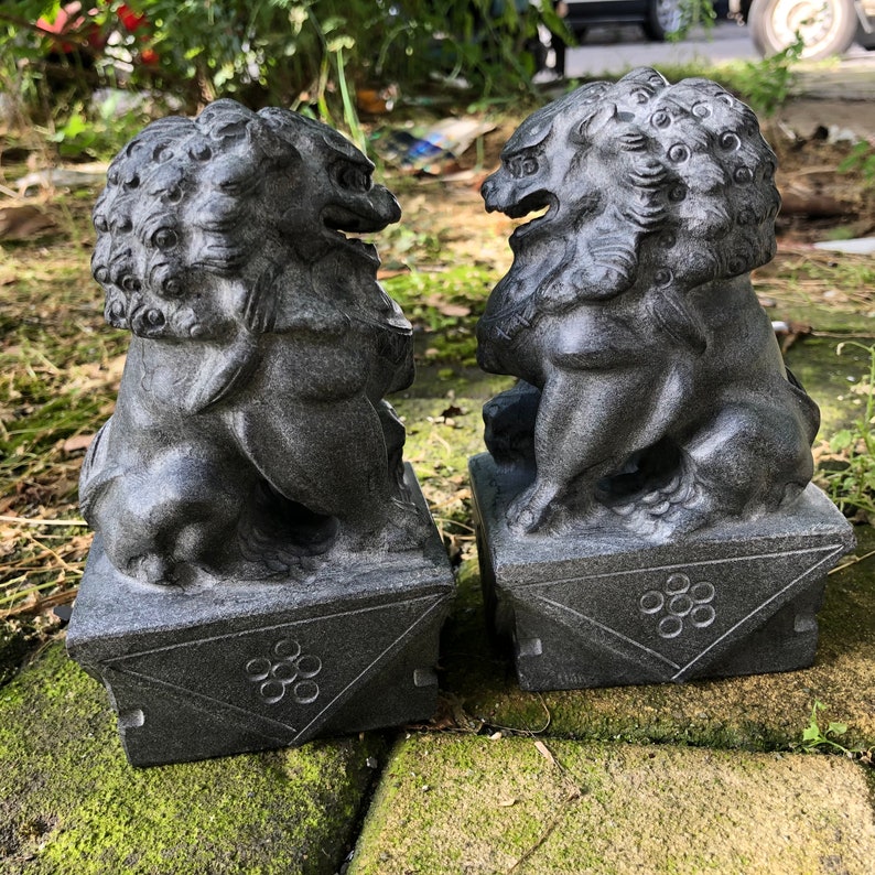 Blue Stone Fu Foo Dogs Guardian Lion Statues, Pair of Beijing Lions ...
