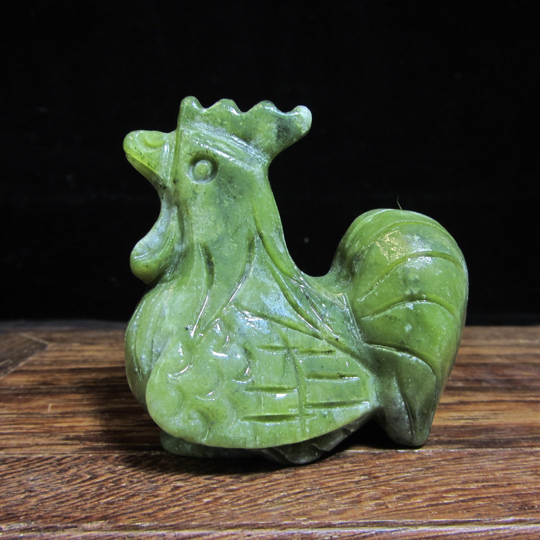 Nephrite Carved Jade Rooster Cock Chicken Statue Feng Shui Animal ...