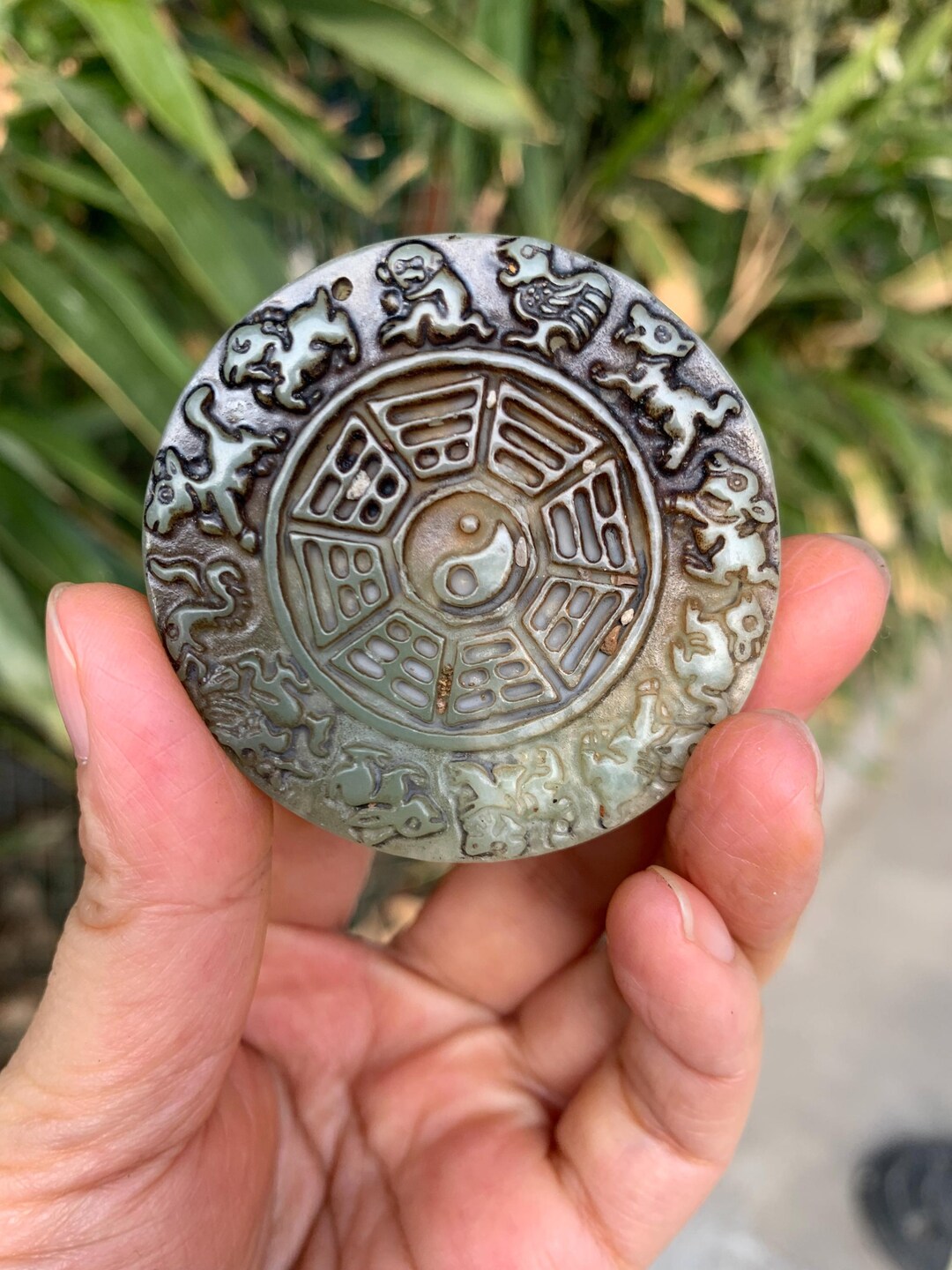 Jade Yin Yang Bagua Feng Shui Elephant Pendant Chinese Zodiac Zen ...