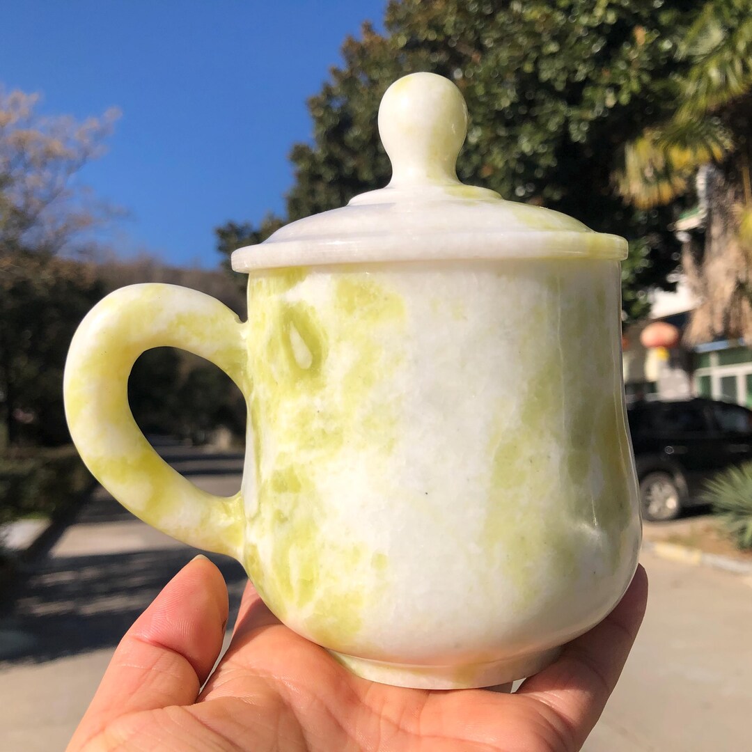 Chinese Exquisite Natural Green Jade Tea Cup, Hand Carved Crystal Mugs ...