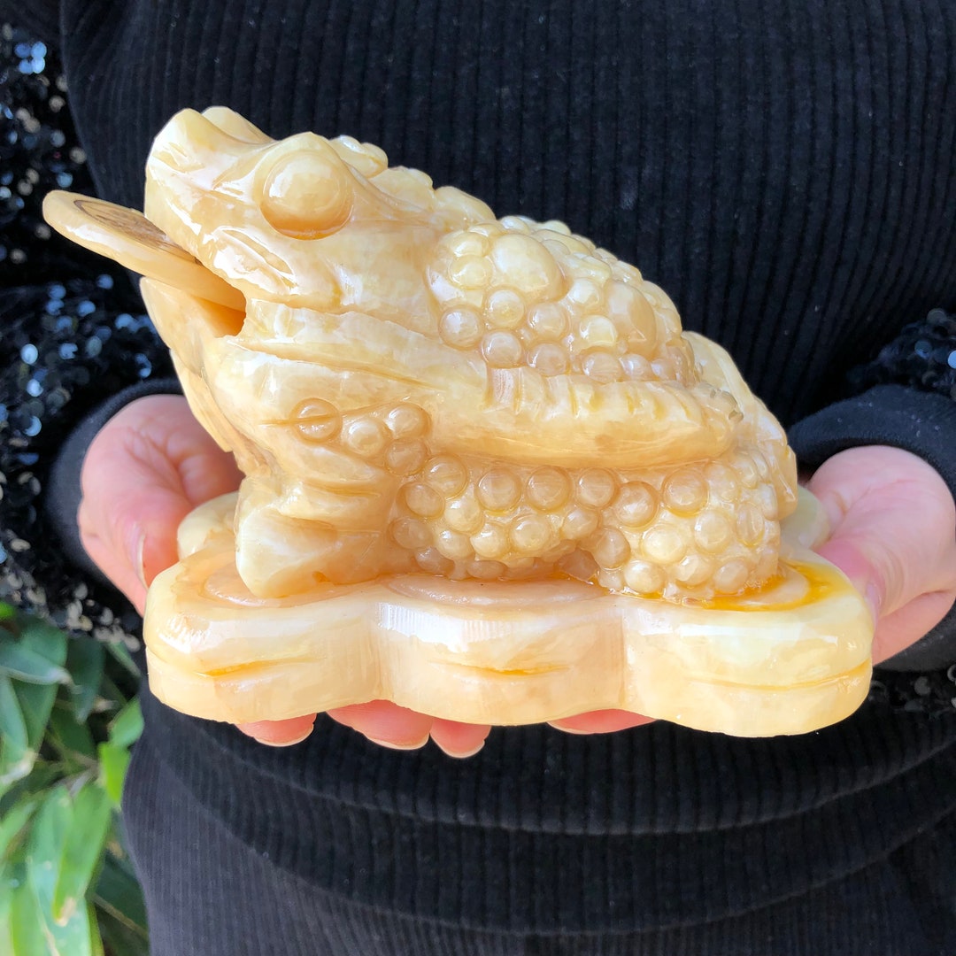 Nice Nephrite Carved Jade Wealth Toad Sculpture Natural Yellow Crystal ...