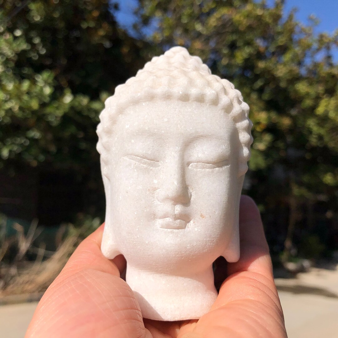 Natural White Alabaster Marble Inlay Buddha Head With Semi Precious ...