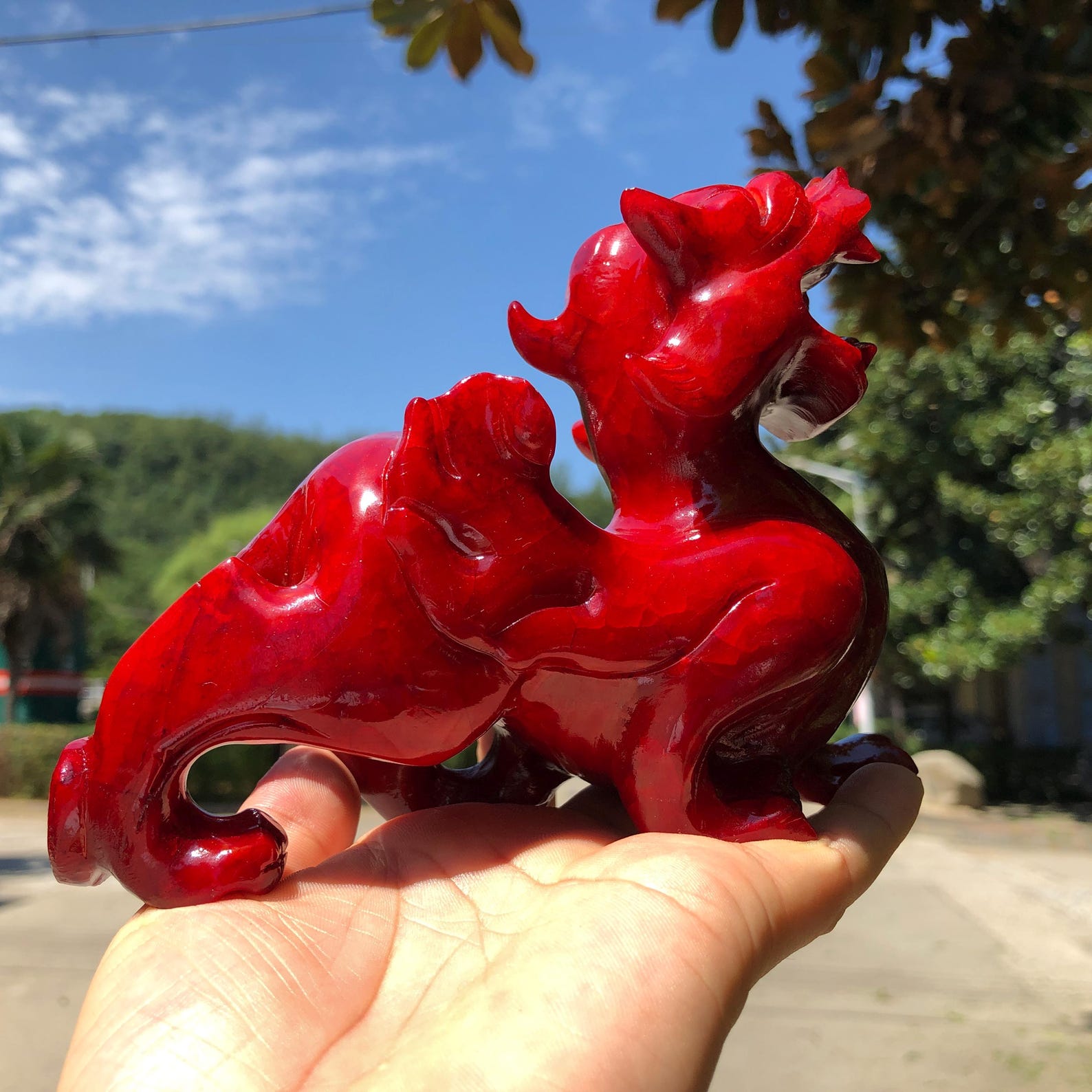 Pair of Red Jade Feng Shui Pi Yao/pi Xiu Statue for Wealth Good Luck ...