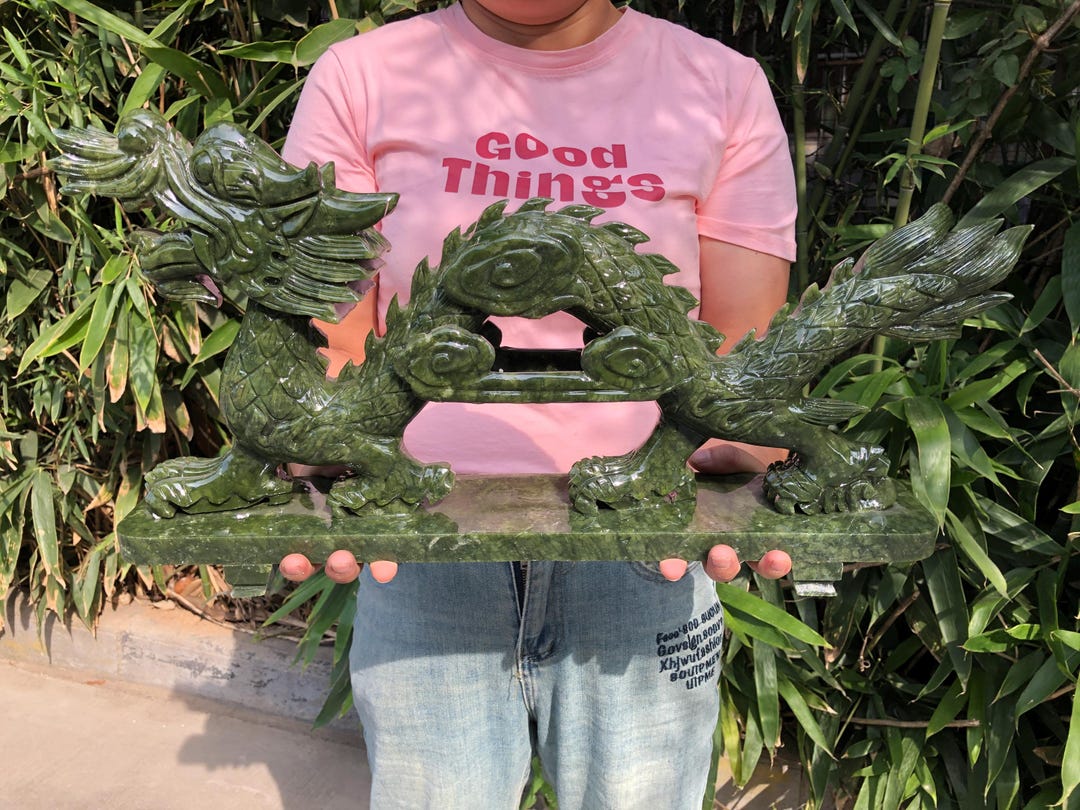 Green Jade Dragon Sculpture Crystal Loong Statue,good Luck Ornament ...