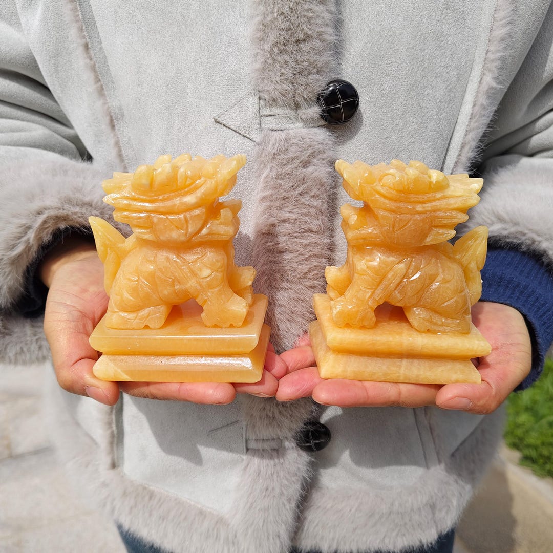 Pair Natural Yellow Marble Jade Feng Shui Pi Yao/pi Xiu Statue for ...