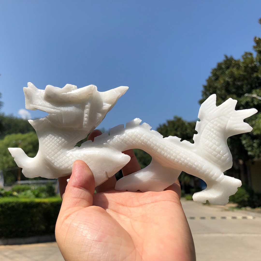 White Nephrite Jade Fengshui Dragon Statue Handcarved Masterpiece ...