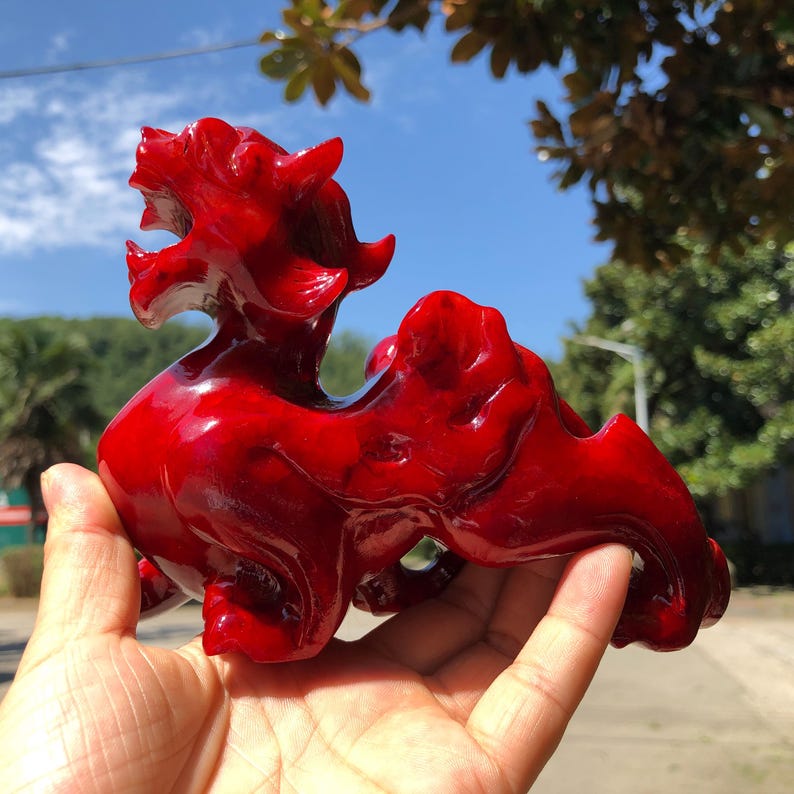 Pair of Red Jade Feng Shui Pi Yao/pi Xiu Statue for Wealth Good Luck ...