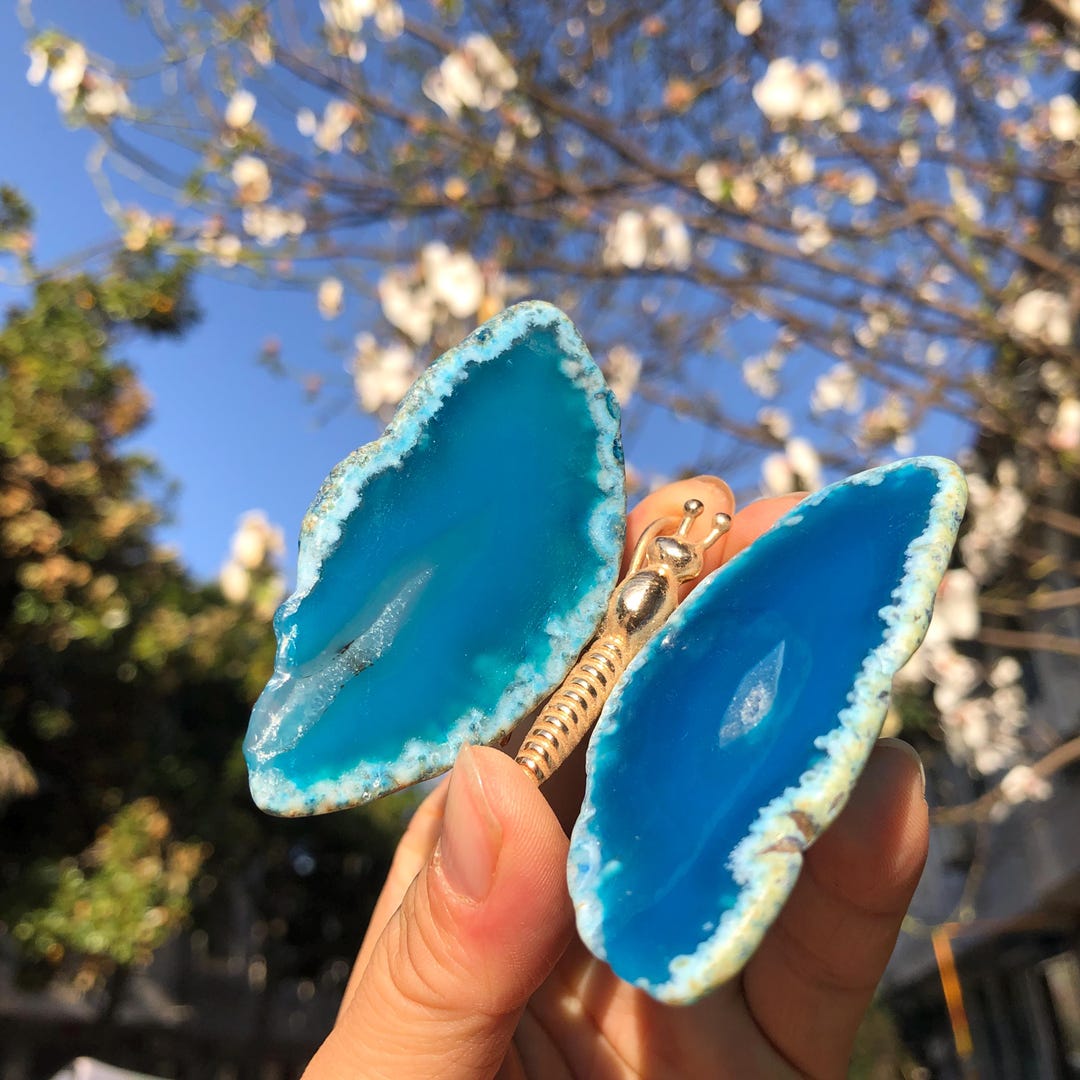 Blue Deep Sea Chalcedony Butterfly, Crystal Mineral, Natural Quartz ...