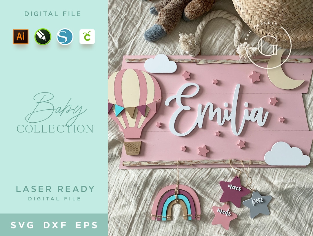 Letrero de madera, letrero de bebé, letrero de globo aerostático, SVG ...