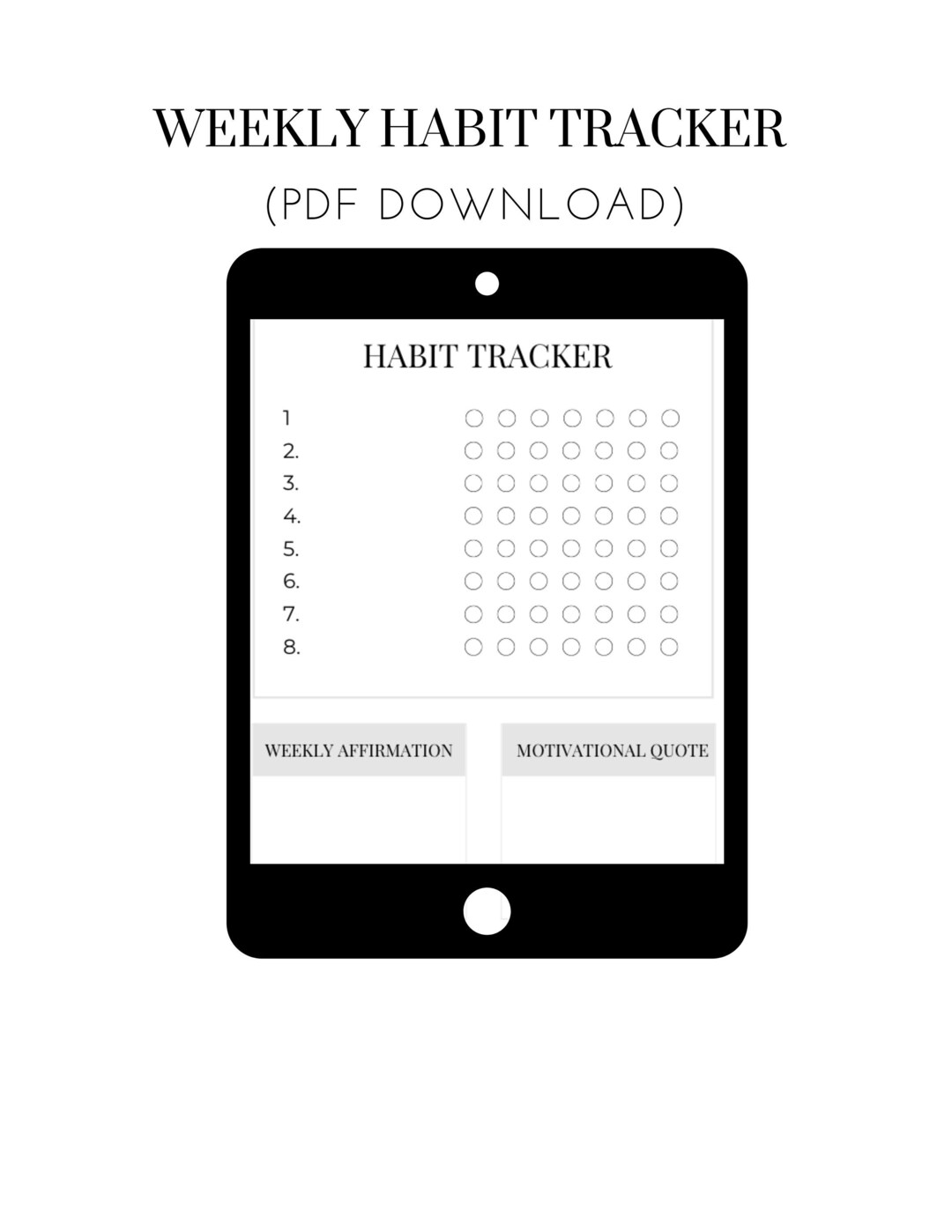 Weekly Habit Tracker, Digital Download, Pdf, Printable Template ...