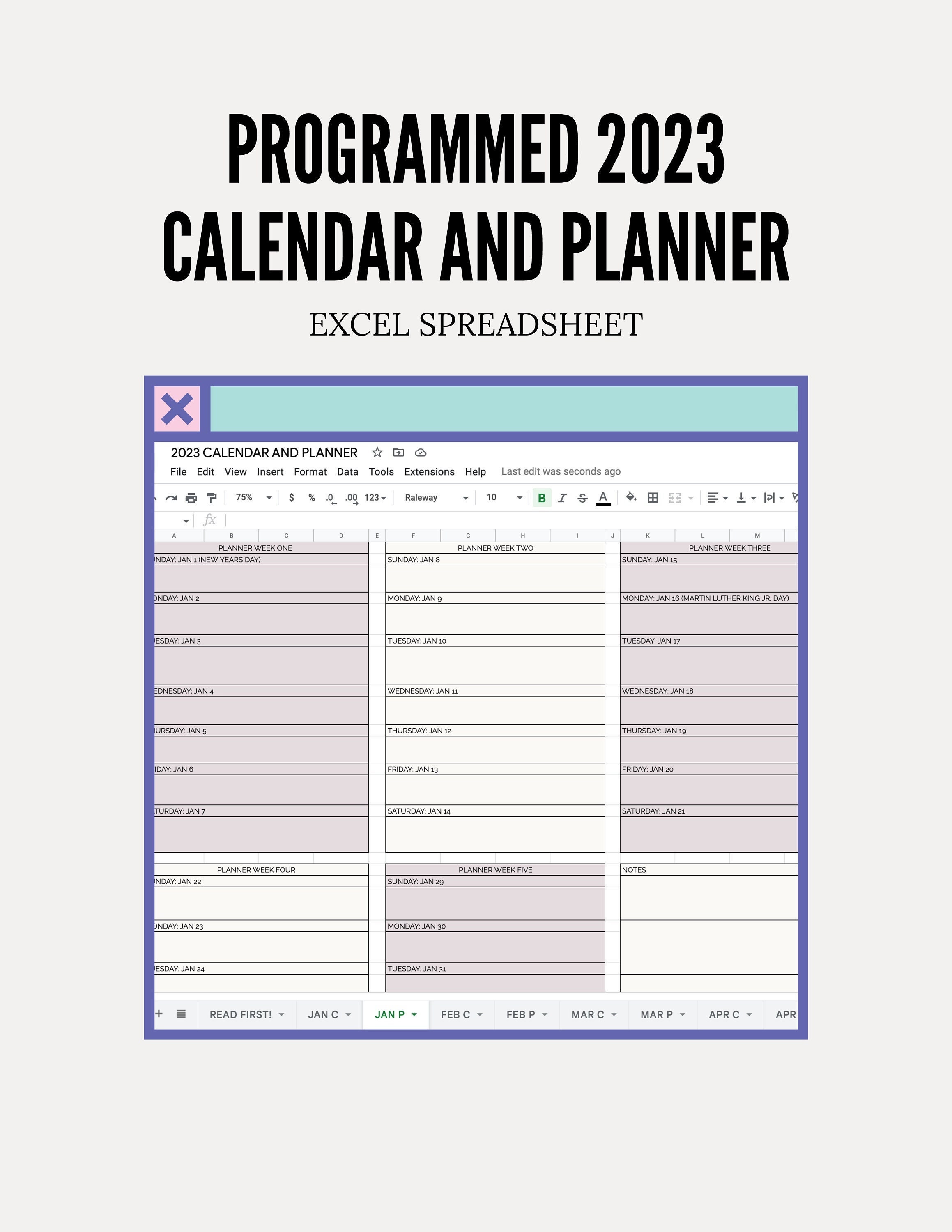 Excel Calendar and Planner for 2023 - Etsy