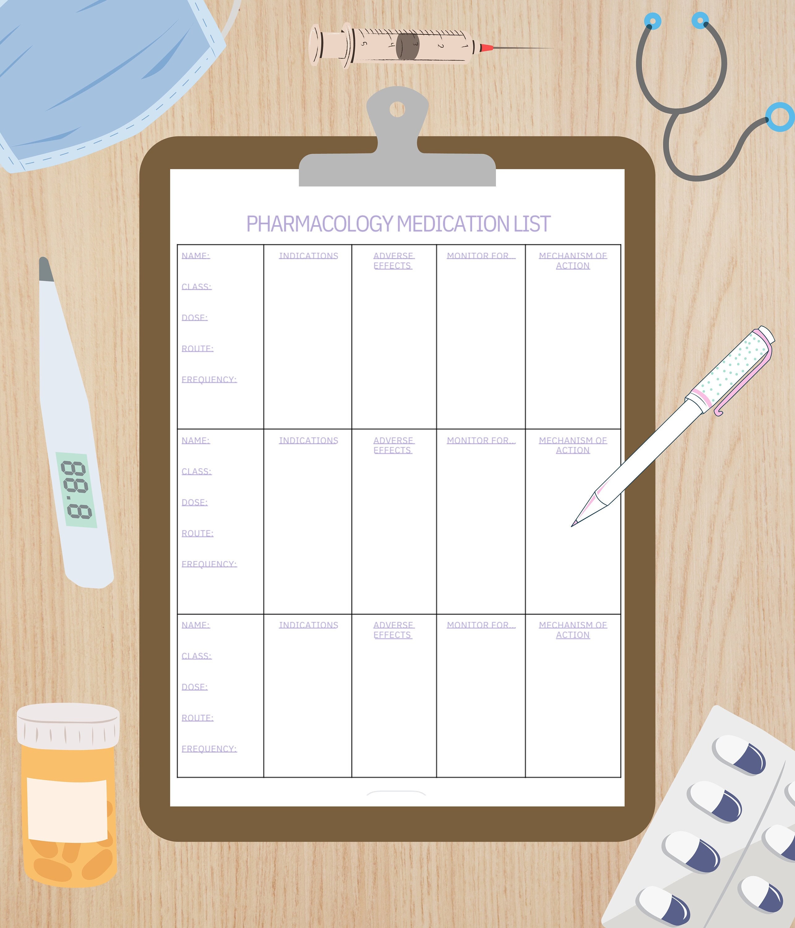 Nursing Student Pharmacology Template, Medication List for Students ...
