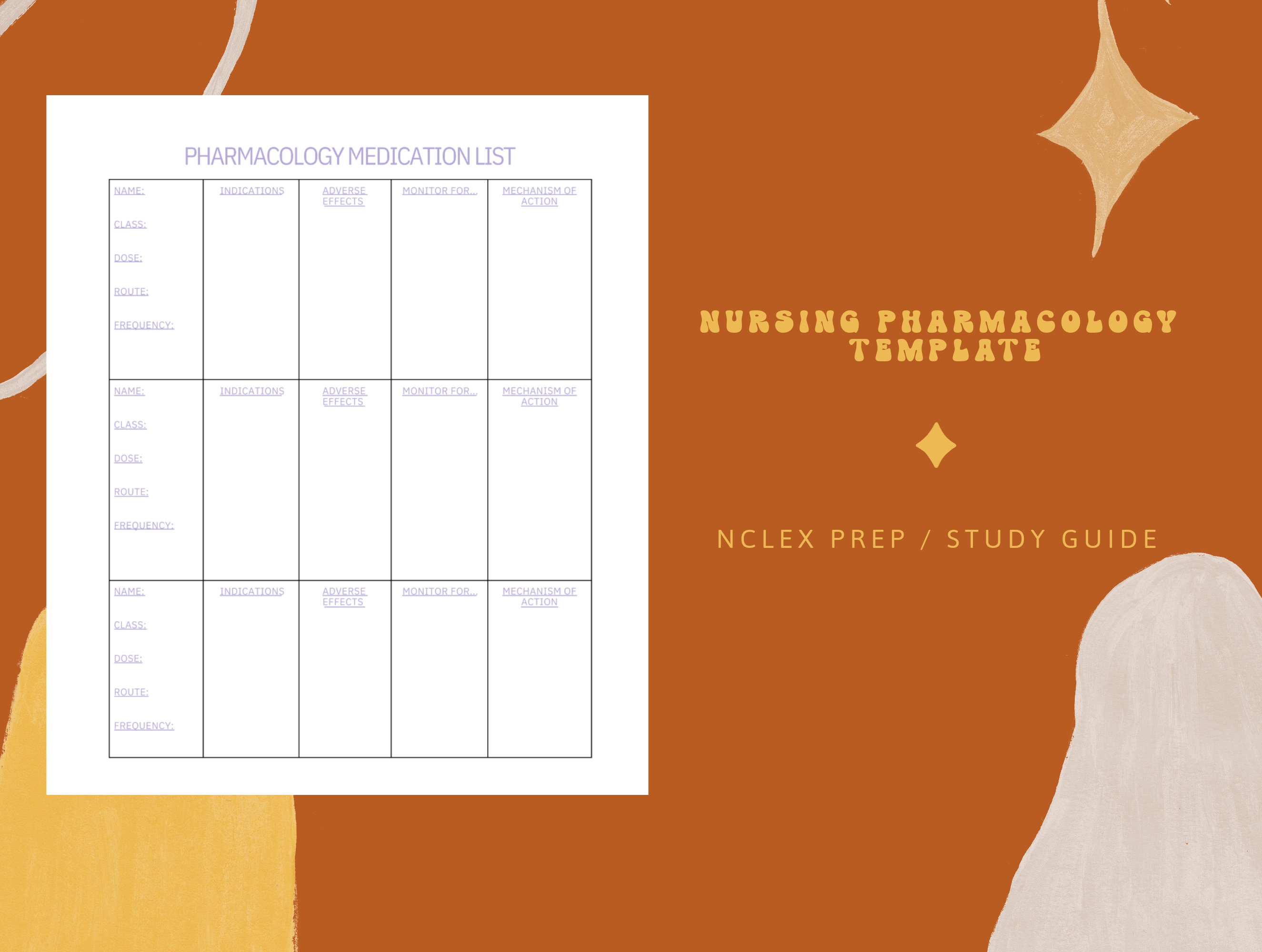 Nursing Student Pharmacology Template, Medication List for Students ...