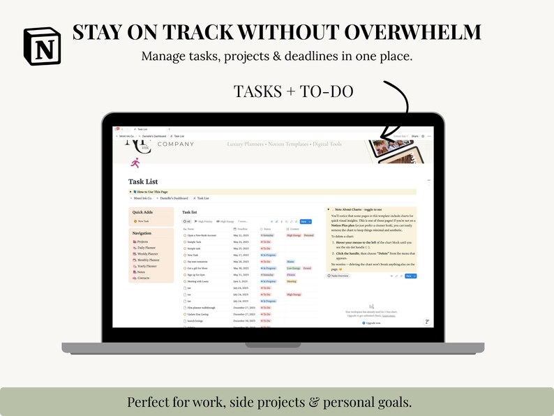Work & Life Planner Notion Template | Daily Weekly Planner, Task ...