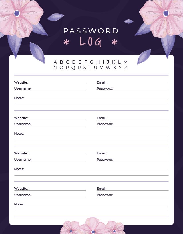 Printable Password Tracker, Passwords Log Pages, Passwords Log PDF ...