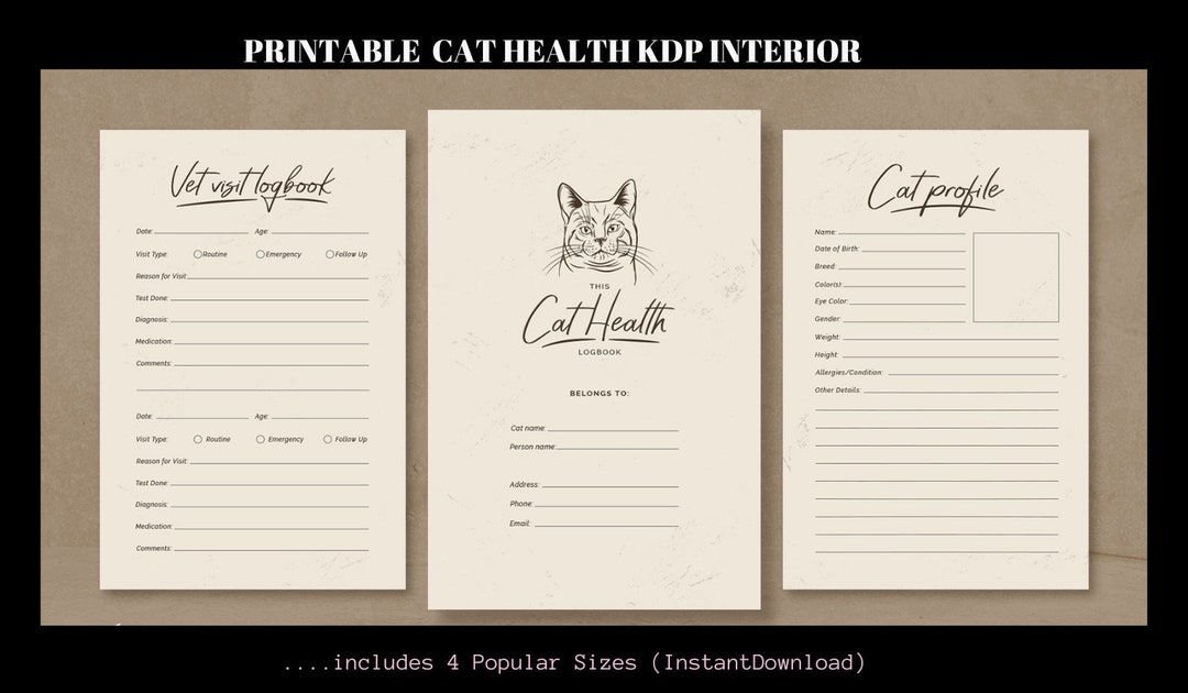 KDP INTERIOR / Cat Health Record Log Printable, Customizable Cat Health ...