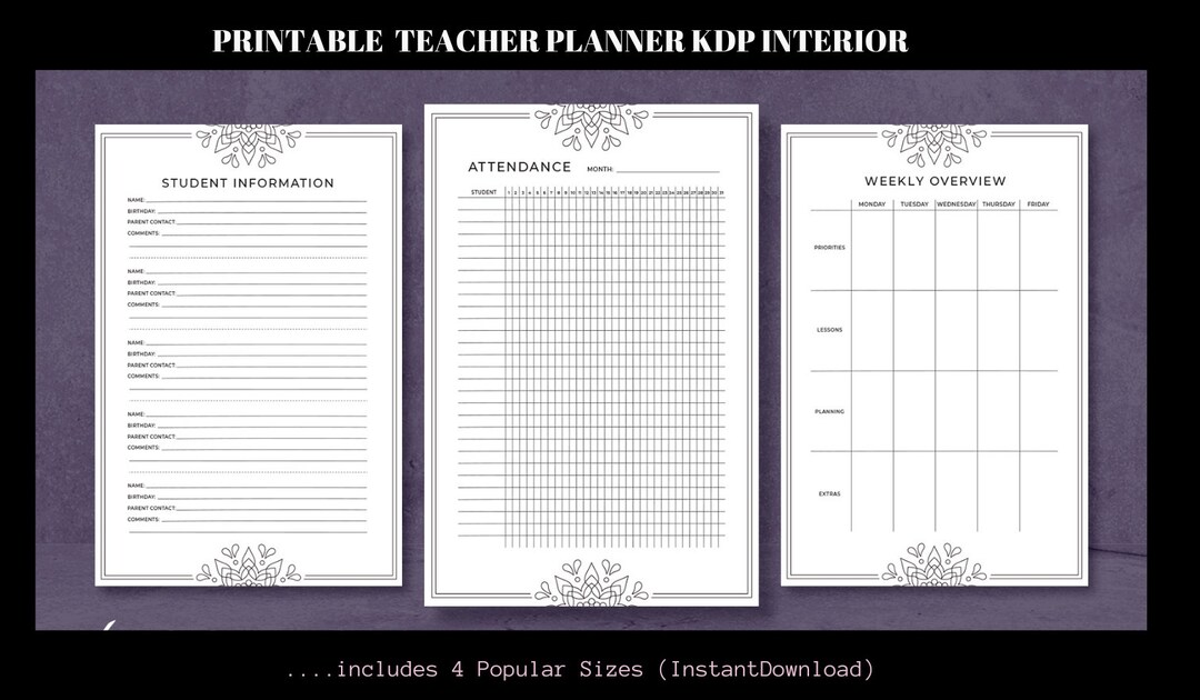 Printable Teacher Planner, KDP Interior, Lesson Plan - Etsy