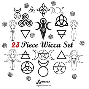23 Piece Wiccan Witchcraft Symbols Set Vector Bundle Pagan Png Witchcraft Magick Tattoo Stencil ...